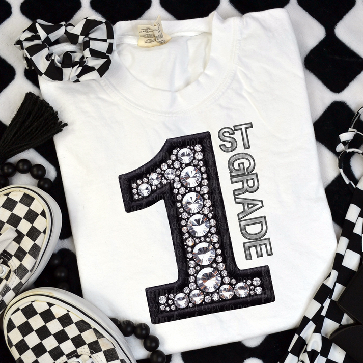 1st Grade Faux Rhinestone & Faux Embroidery DTF Transfer – Threaded ...