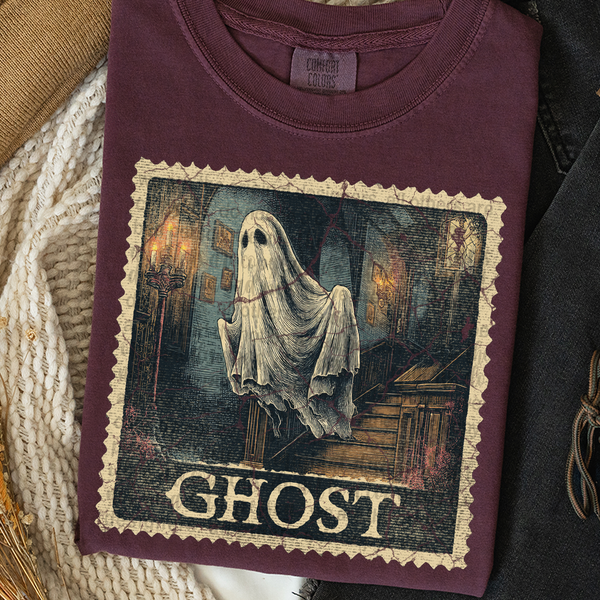 Vintage Horror Ghost Stamp DTF – Threaded Transfers